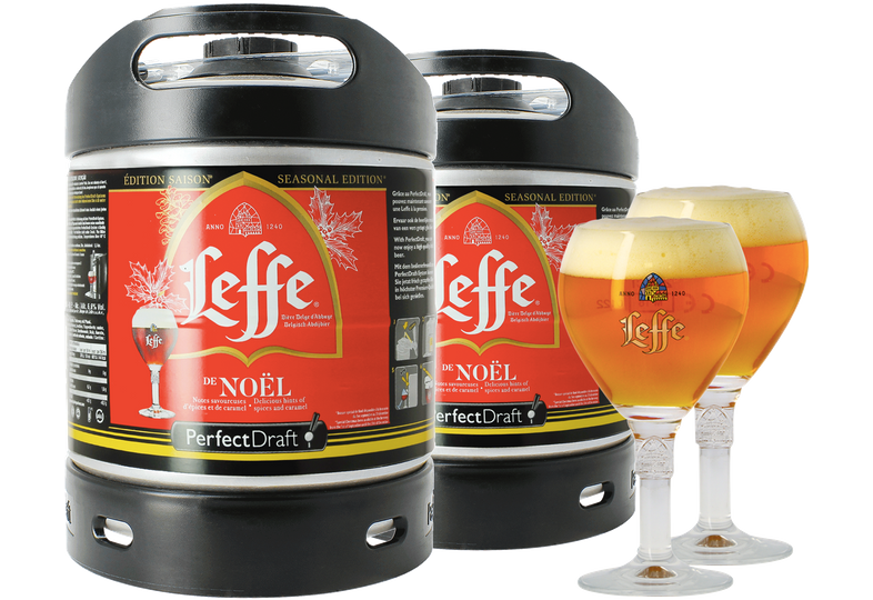 Pack 2 fûts 6L Leffe de Noël + 2 verres Leffe Calice - 25 cl - Saveur Bière