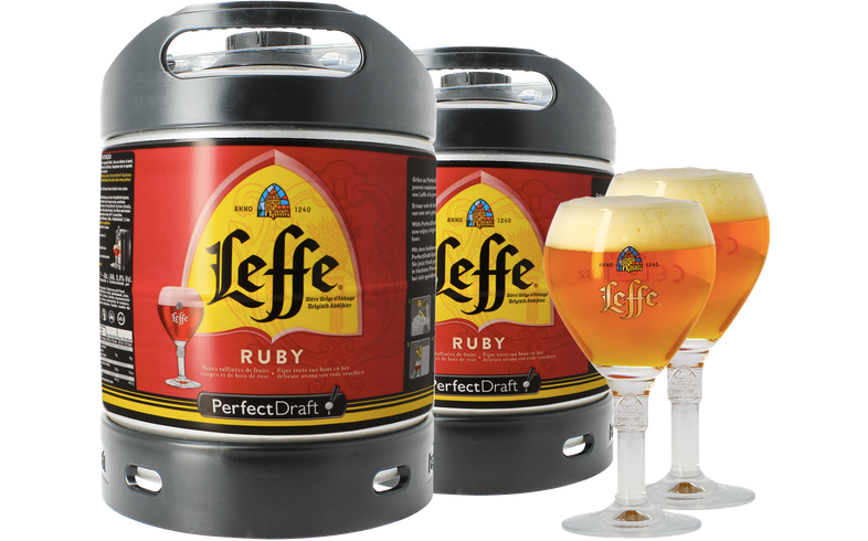 Pack 2 fûts 6L Leffe Ruby + 2 verres Leffe Calice - 25 cl - Saveur Biere