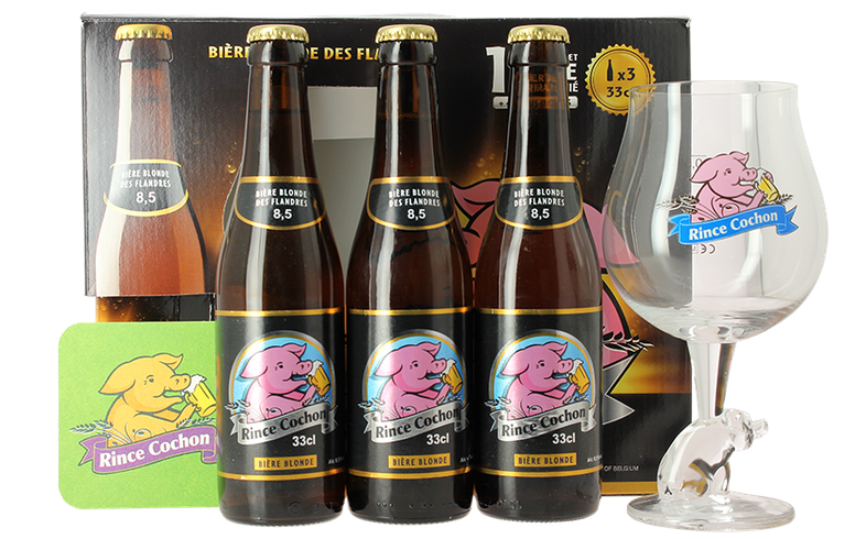 Coffret bières RINCE COCHON - 3 bières, 1 verre Rince Cochon 50 cl, 4 ...